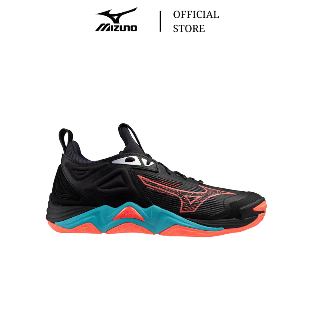 Jual MIZUNO SEPATU VOLLEY WAVE MOMENTUM 3-BLACK/NEON FLAME/PEACOCK BLUE ...