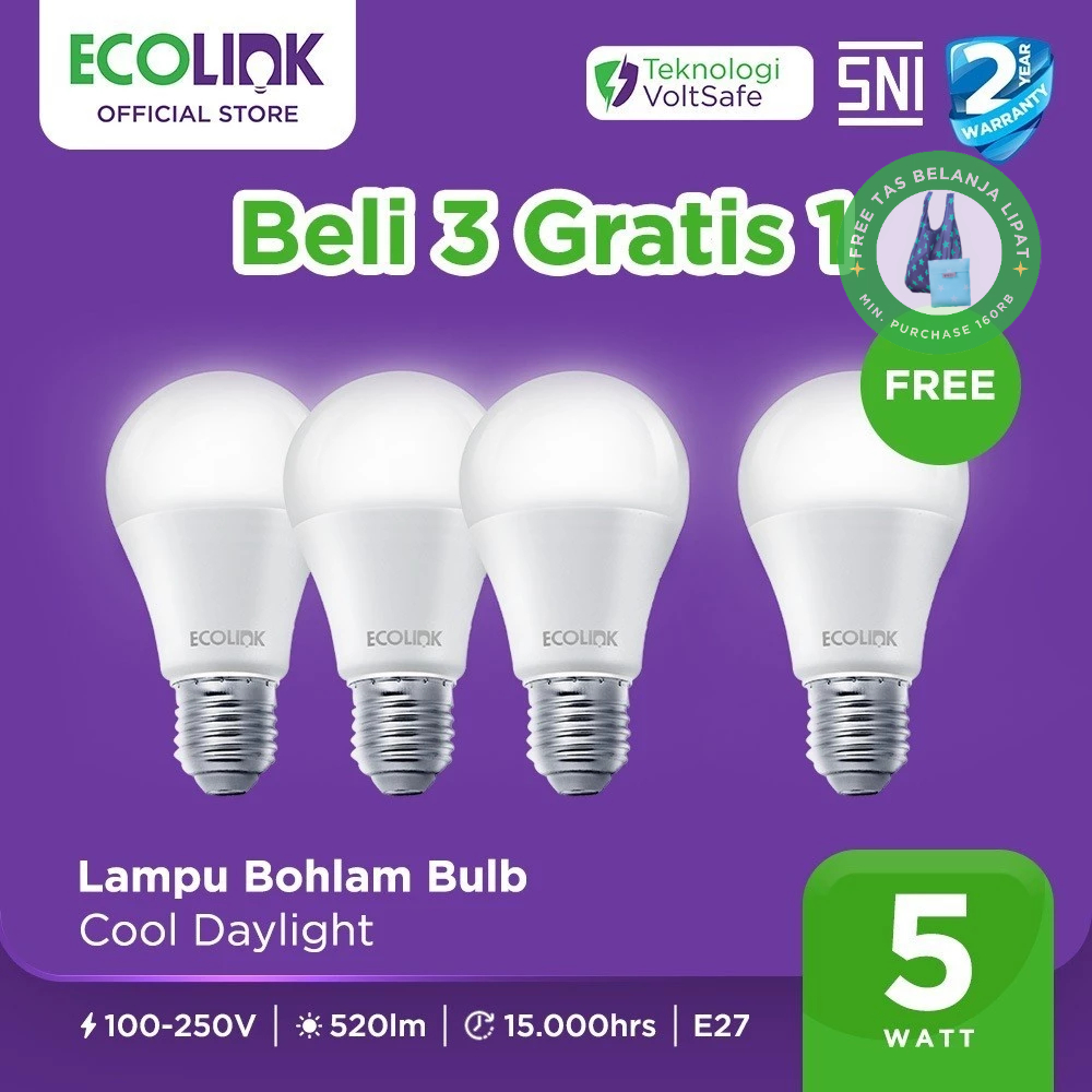Jual Ecolink Lampu Bohlam Multipack LED Bulb Cool Day Light 5 Watt ...