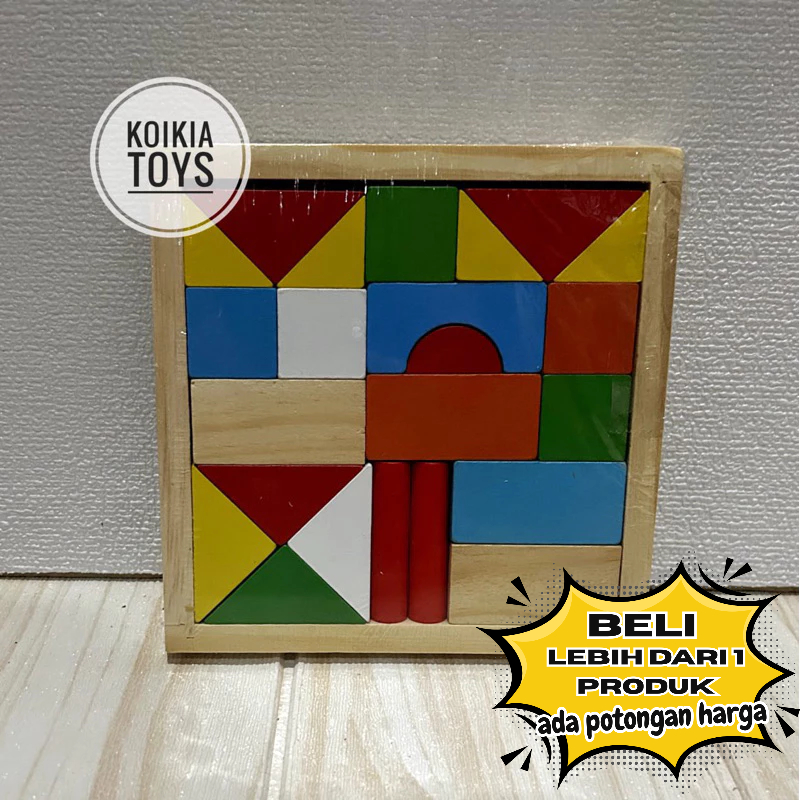Jual Mainan edukasi anak puzzle balok kayu bentuk rumah wooden block ...