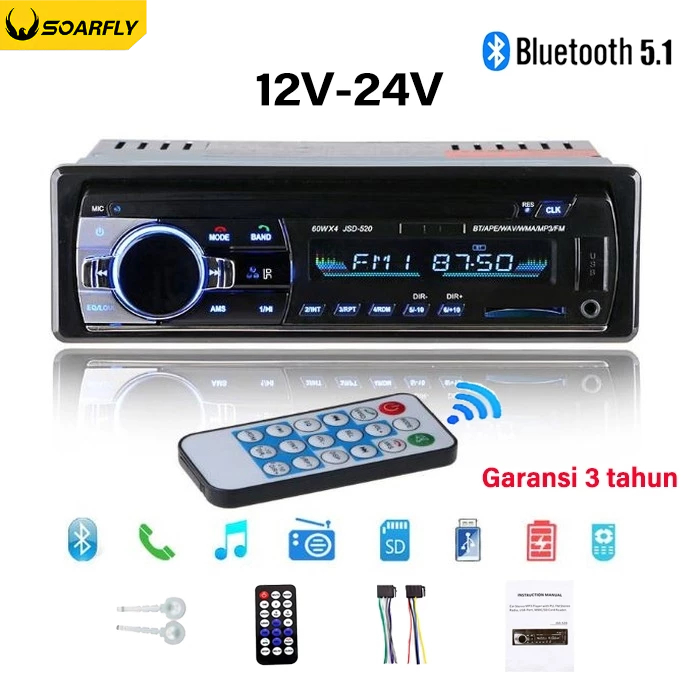 Jual Tape Audio Radio Mobil Multifungsi Bluetooth USB MP3 FM Radio JSD-520 LCD Multifungsi ...