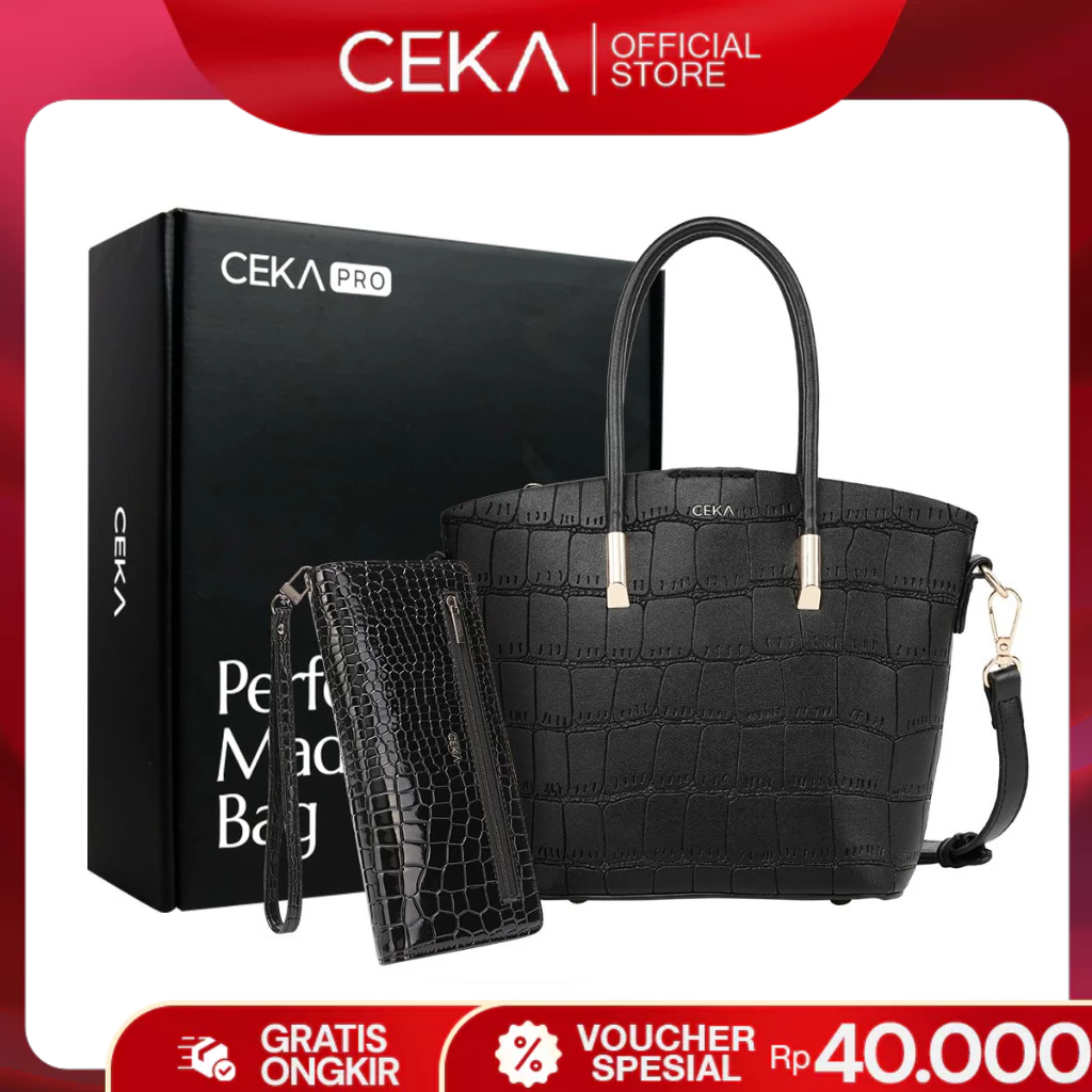 Jual [FREE BOX] CEKA PRO Tas Wanita Solania Gift Set 2 In 1 Kulit Croco ...