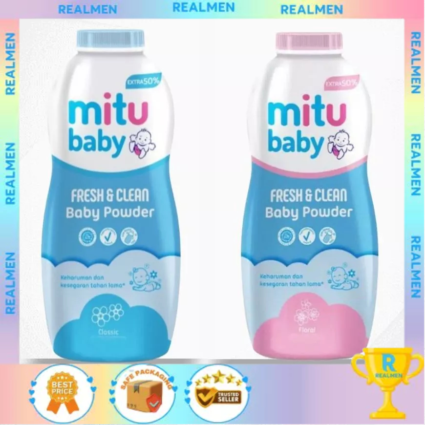 Jual Mitu Baby Powder Fresh & Clean Blue Classic / Pink Floral 50 gr ...
