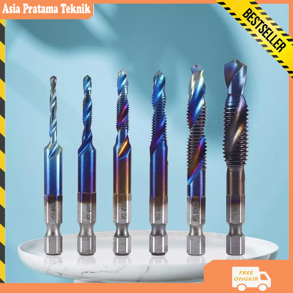 Jual 6Pcs Mata Bor Tap Pembuat Ulir Drat Drill Tap Set Hex Twist Spiral ...