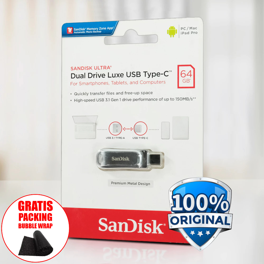 Jual SANDISK FLASHDISK 64 GB DUAL DRIVE LUXE USB TYPE-C (400 MBPS) | Shopee Indonesia