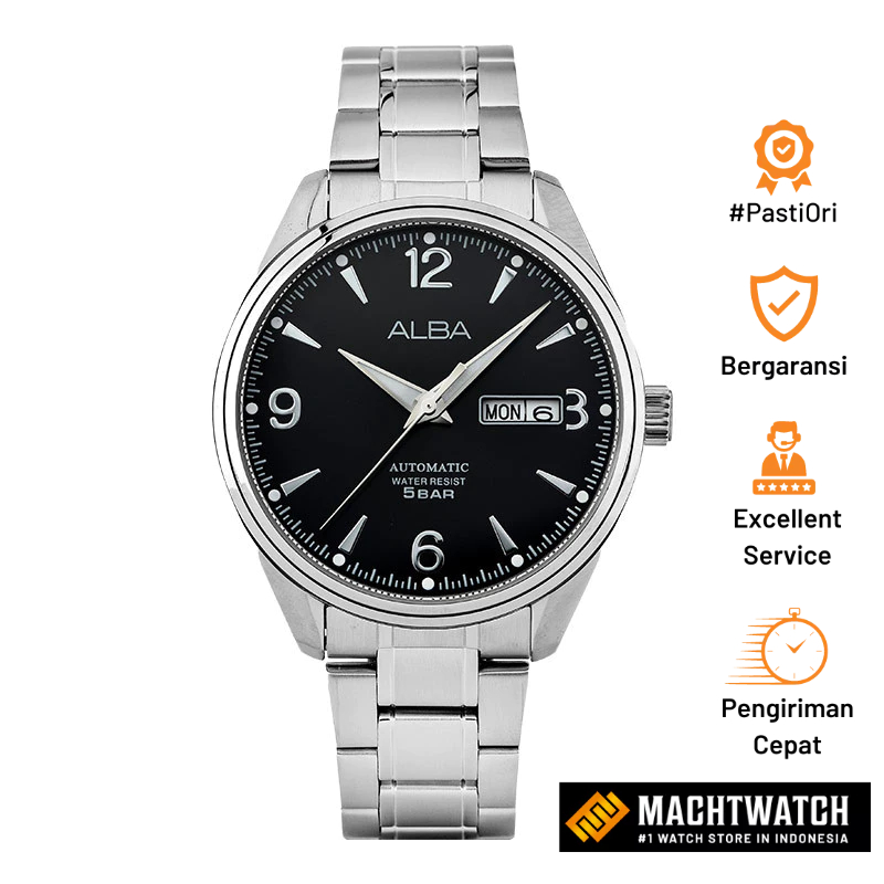 Jual Jam Tangan Pria Alba Mechanical AL4159X1 Men Black Dial Stainless ...