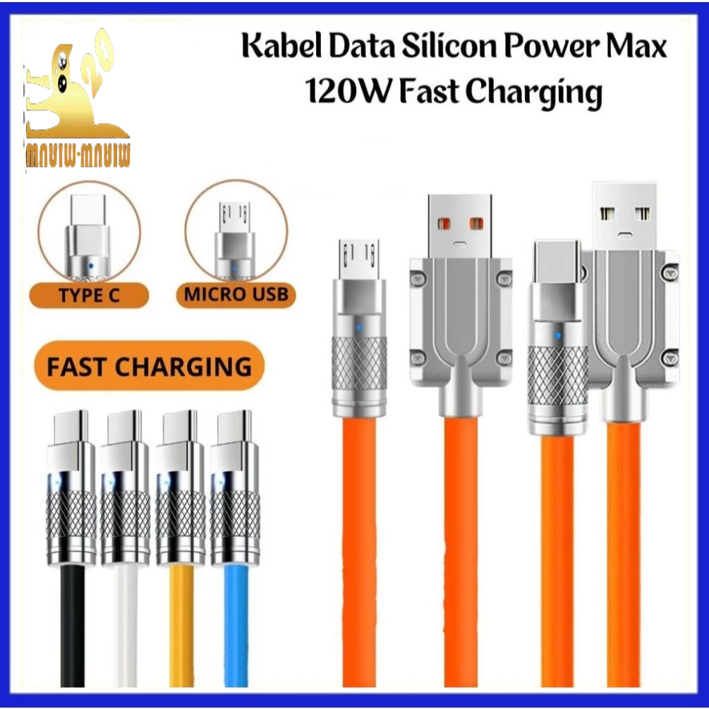 Jual Kabel Data Silicon KB-08 TYPE C Micro USB Power Max 120W 6A Fast ...