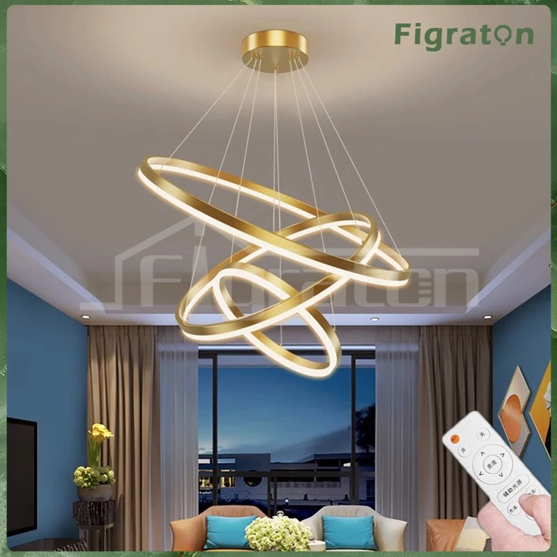 Jual YC22 Lampu Gantung Ring Modern Minimalis GOLD 3 Ring 60CM LED 3 ...