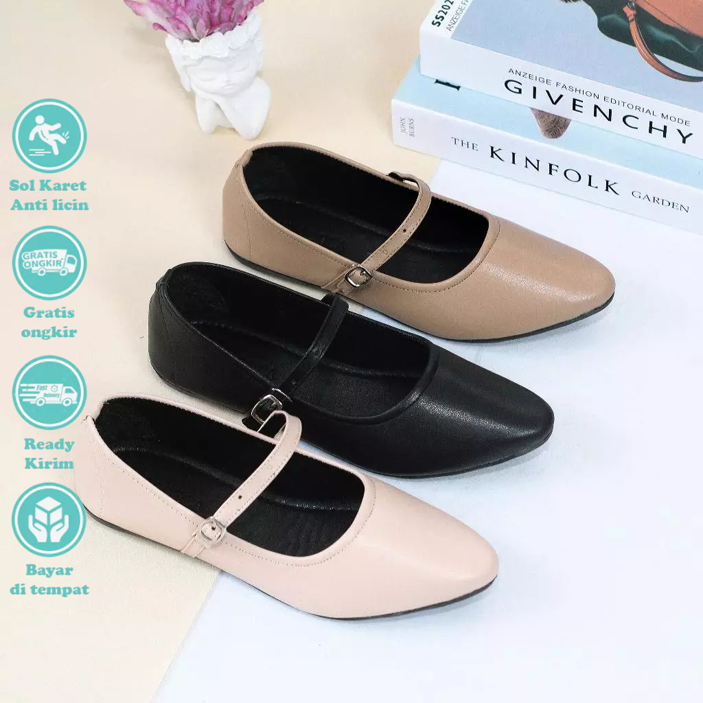 Jual Sepatu balet flatshoes teplek wanita hitam kerja elegan murah ...