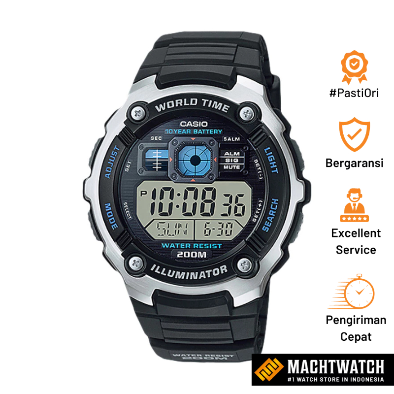 Jual Jam Tangan pria Casio Standard AE-2000W-1AVDF AE2000W Water Resistant 200M Black Resin Band ...