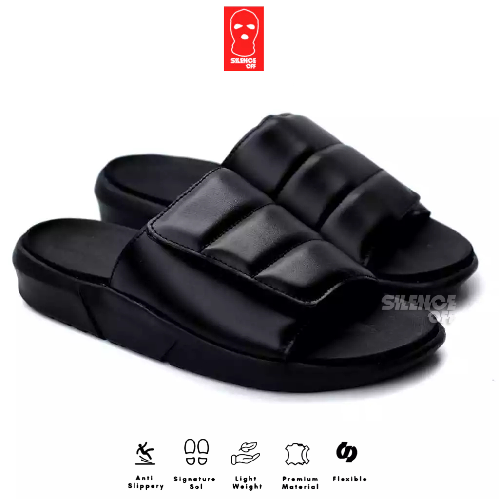 Jual SILENCE OFF - Sandal Slop Hitam Sendal Slide Kekinian | Shopee ...