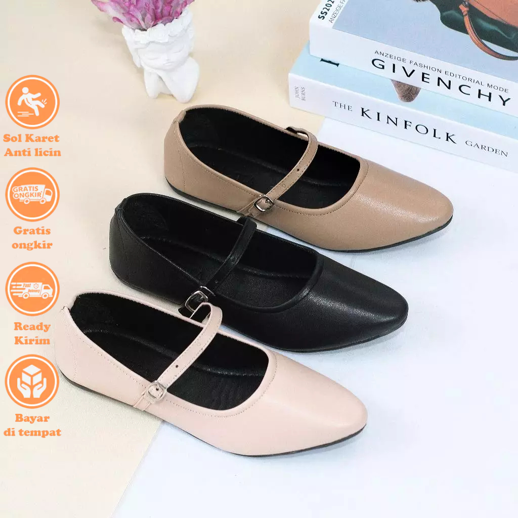 Jual Sepatu balet flatshoes teplek wanita hitam kerja elegan murah ...
