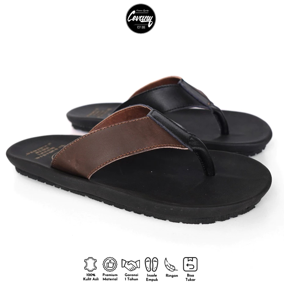 Jual CEVANY - Sandal Jepit Pria Kulit Asli Sendal Japit Warna Hitam ...