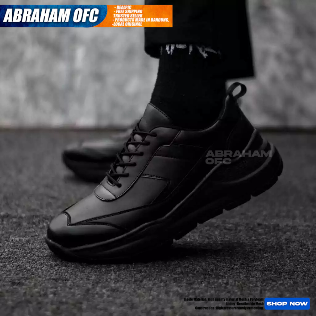 Jual ABRAHAM Sepatu Sneakers Full Hitam Kasual Formal Pria Kerja 39-45 ...