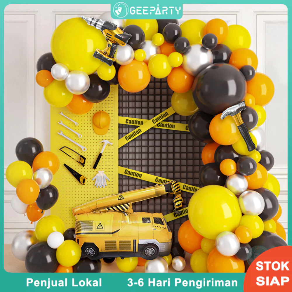 Jual 115 Pcs Tema Konstruksi Hitam Perak Oranye Truk Derek Palu Bor ...