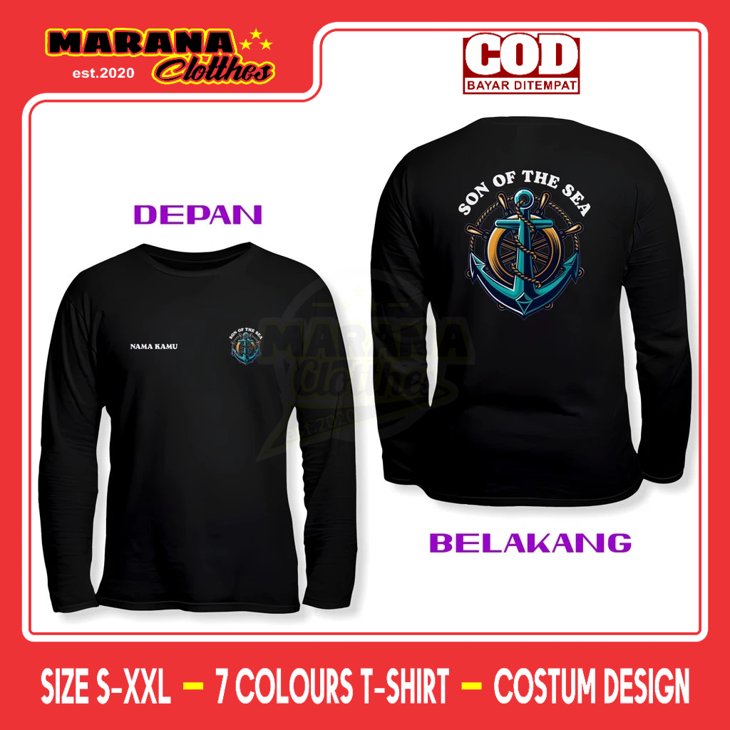 Jual Kaos Kemudi Jangkar Son Of The Sea Jangkar Pelaut Gratis Nama Kamu DB Lengan Panjang Kaos ...