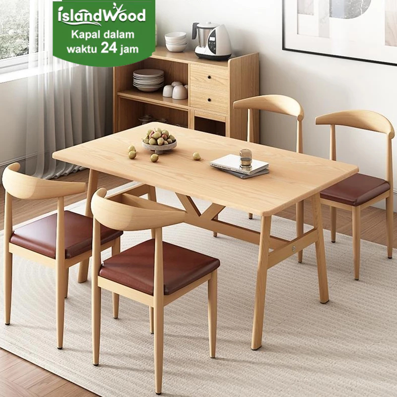 Jual (100% kayu padat) Meja Makan Set 4 Kursi Meja Makan kayu padat 140CM Meja kerja Meja ...
