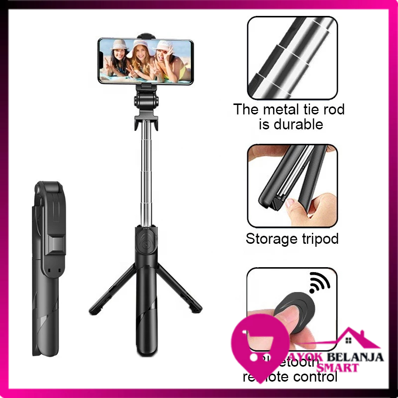 Jual ABS Tripod Bluetooth Selfie Stick LED Flash With Fill Light Tripod Expandable Tongsis ...
