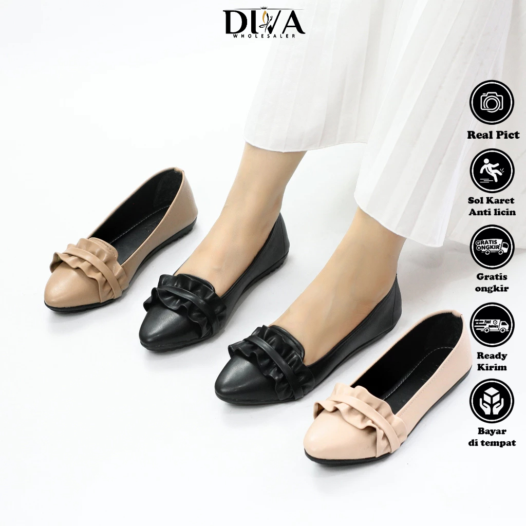 Jual Sepatu flatshoes teplek wanita hitam kerja elegan murah kekinian ...