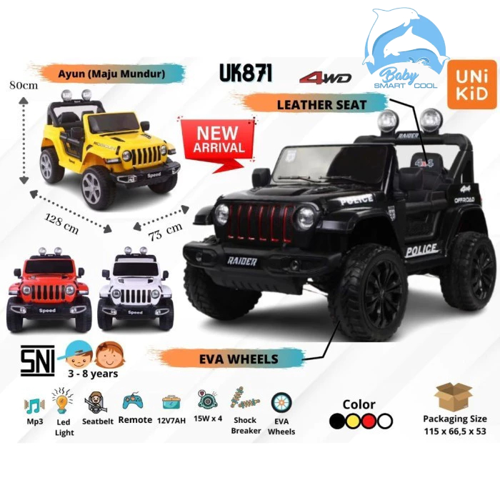 Jual UNIKID MOBIL AKI ANAK UK 871 "RAIDER POLICE" 12V-7AH 2GB EVA ...