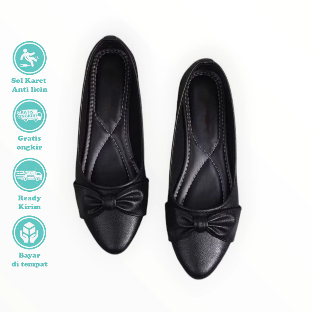 Jual Sepatu balet flatshoes teplek wanita hitam kerja elegan murah ...