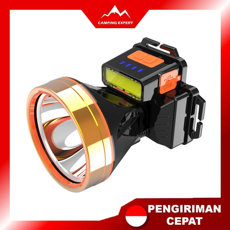 Jual Induction led glare rechargeable headlight dual lithium battery zoom head-wearing miner's ...