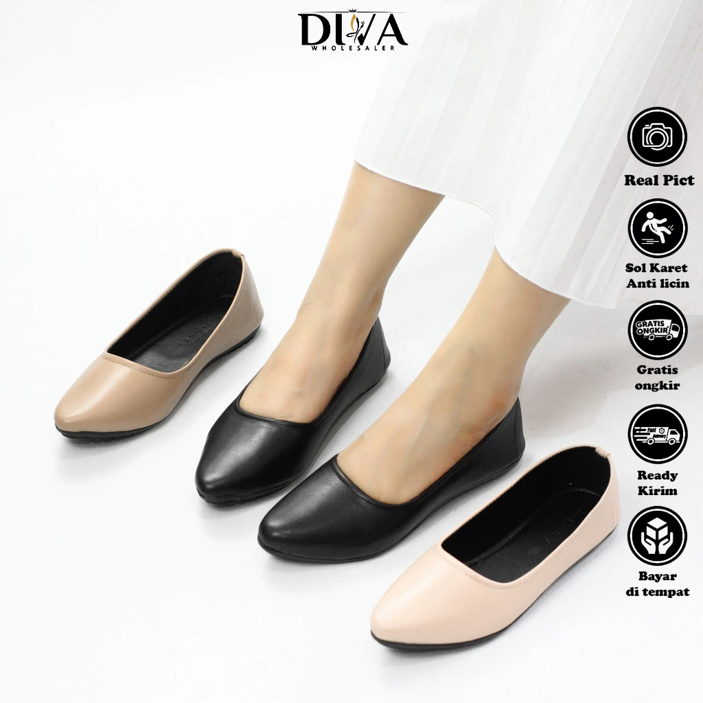 Jual Sepatu balet flatshoes teplek wanita hitam kerja elegan murah ...