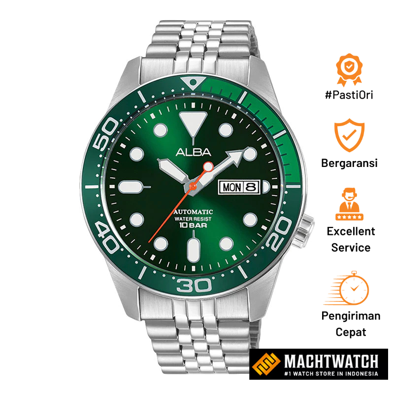 Jual Jam Tangan Pria Alba Mechanical AL4187X1 Automatic Men Green Dial ...