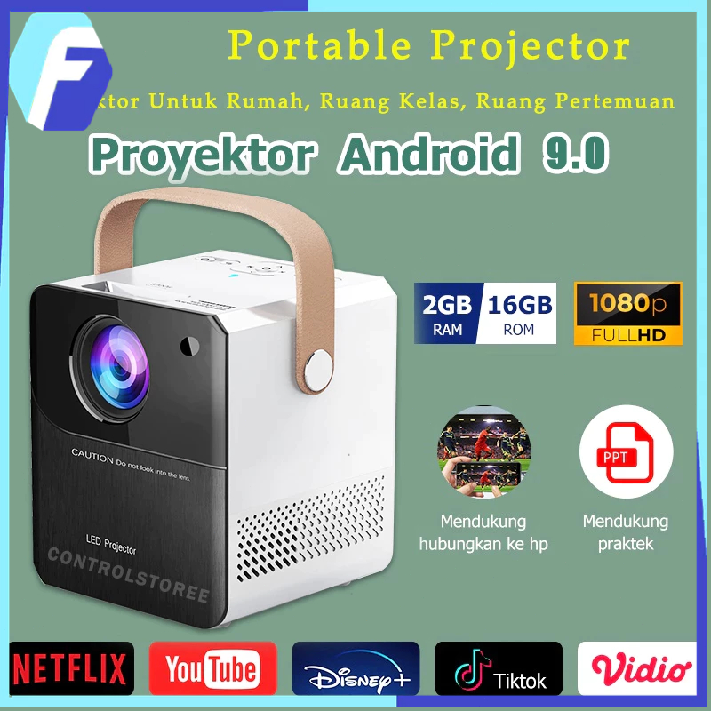 Jual 【COD】 Smart Proyektor mini with Berdiri Ram 2GB Built-in Speaker Projector Android 9.0 Full ...