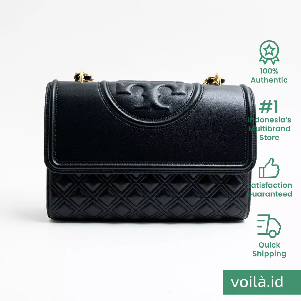 Jual Tory Burch Fleming Medium Convertible Shoulder Bag Black Ghw | Shopee Indonesia