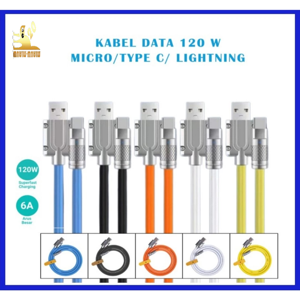 Jual Kabel Data USB Micro/USB Type c/ USB Lightning 120W Super Fast ...