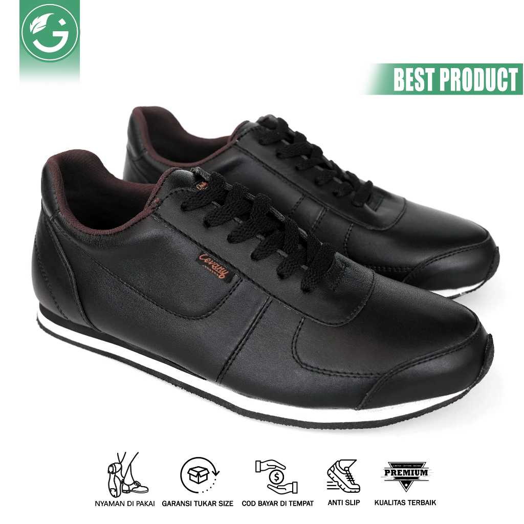 Jual Sepatu Sneakers Pria Kulit Asli Warna Hitam Coklat Tan Ukuran 38-43 - MORLEY | Shopee Indonesia