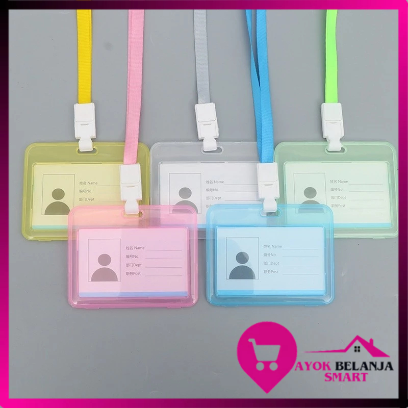 Jual ABS Name Tag Id Card Transparant Gantungan Kartu Nama Plastik Vertical Lanyard Potrait ...