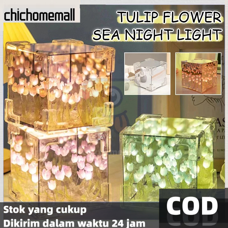Jual 21 Bunga Tulip Lampu Lampu DIY Tulip Lampu Malam Led Cermin Lampu ...