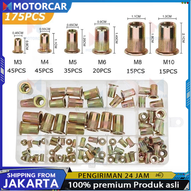 Jual 175PCS Rivet Nut Rivnut Mur Flat Nut M3 M4 M5 M6 M8 M10 M12 ...