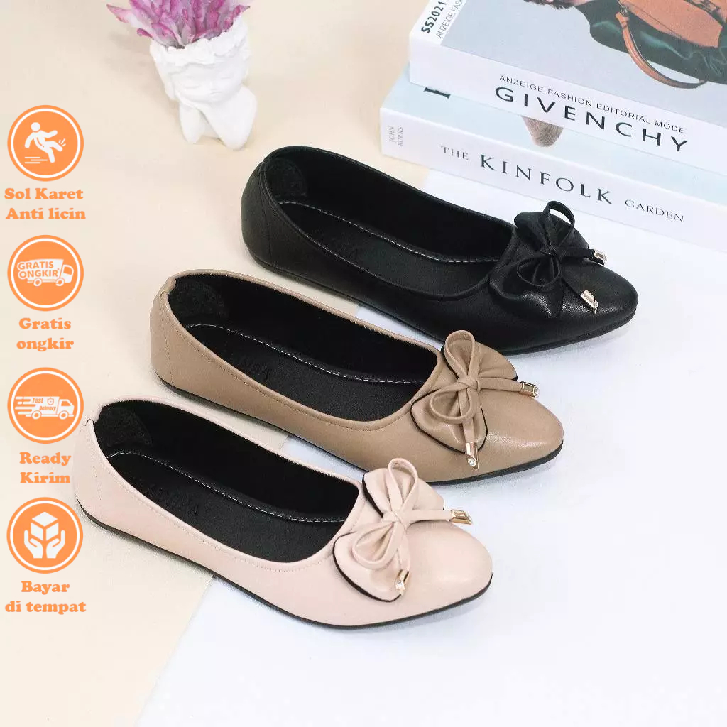 Jual Sepatu balet flatshoes teplek wanita hitam kerja elegan murah ...
