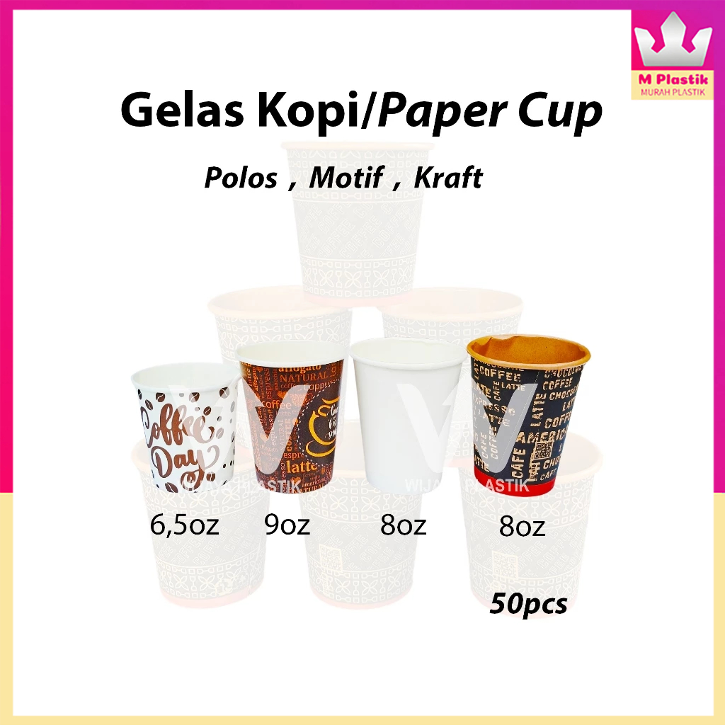 Jual Paper Cup & Tutup (6,5/8/9oz) Putih Coklat --- 50 pcs @Slop | gelas kopi kertas teh minum ...