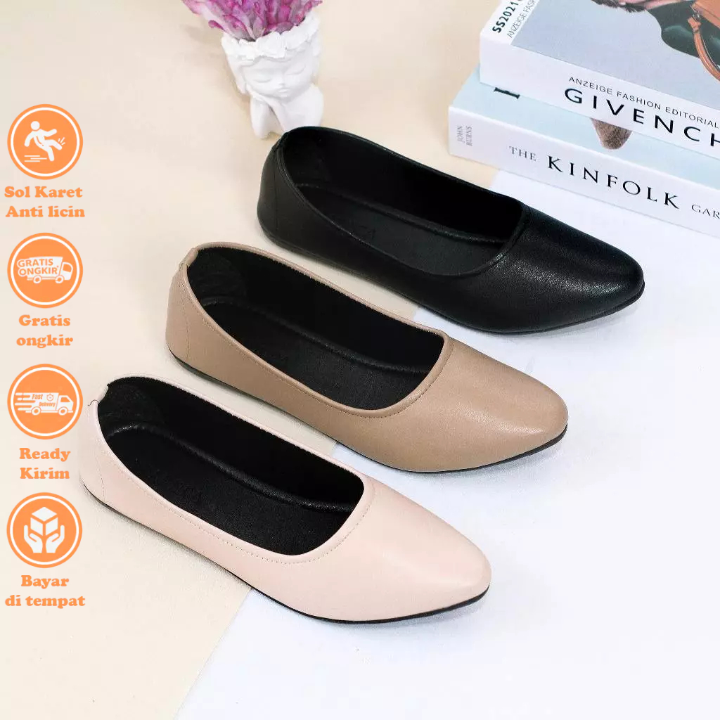 Jual Sepatu balet flatshoes teplek wanita hitam kerja elegan murah ...