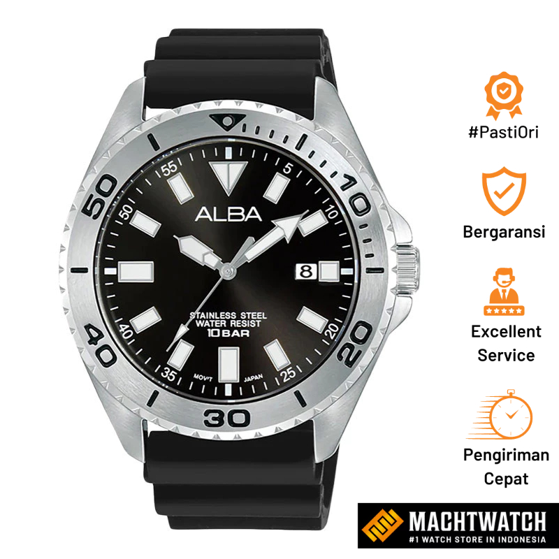 Jual Jam Tangan Pria Alba Active AS9Q49X1 Men Black Dial Black Rubber ...