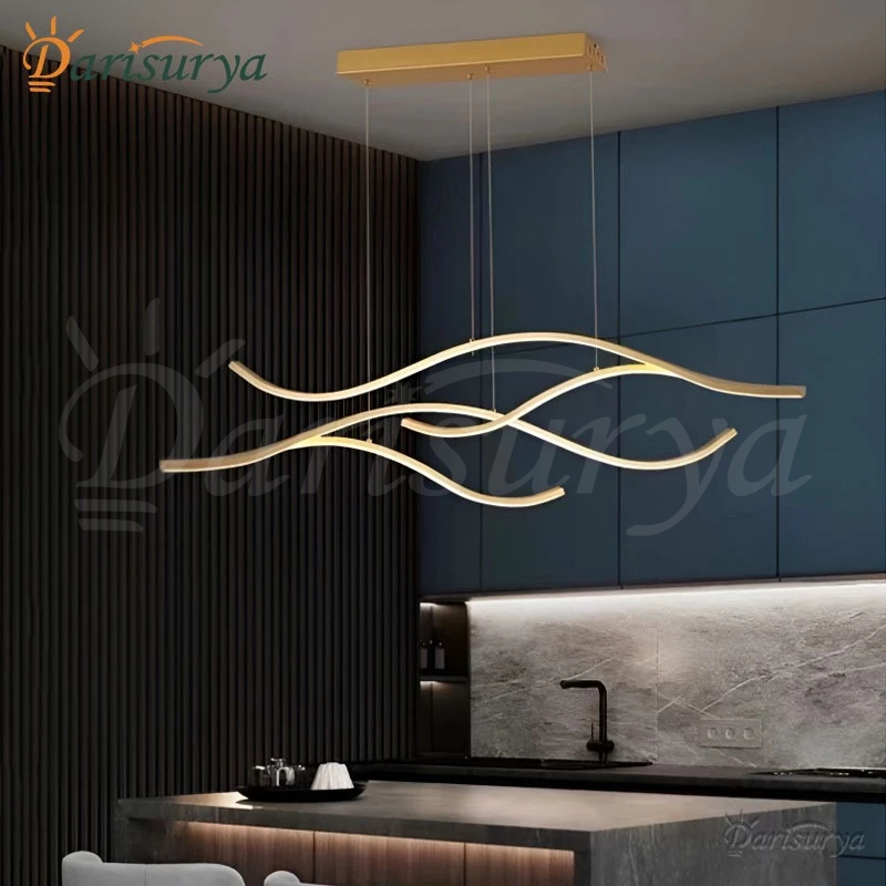 Jual Lampu Gantung Ruang Makan Minimalis Lampu Hias Double Wave Pendant Light Emas 120cm Led 3 ...