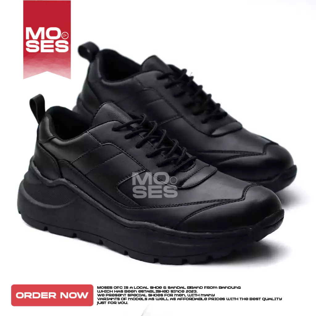 Jual MOSES VANEZIA - Sepatu Sneakers Pria Formal Tali Full Hitam Kerja ...