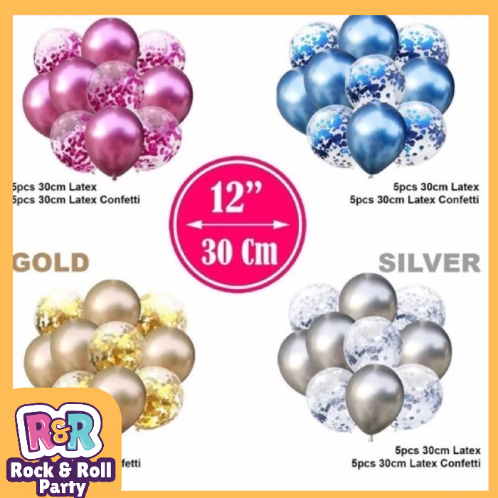 Jual Paket Balon 10 Pcs Balon Latex Isi Confetti + Chrome Ulang Tahun ...