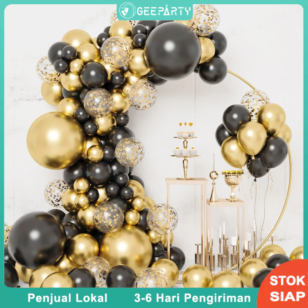 Jual 120pcs Garland Balon Lateks Emas Krom Hitam Untuk Dekorasi Pesta ...