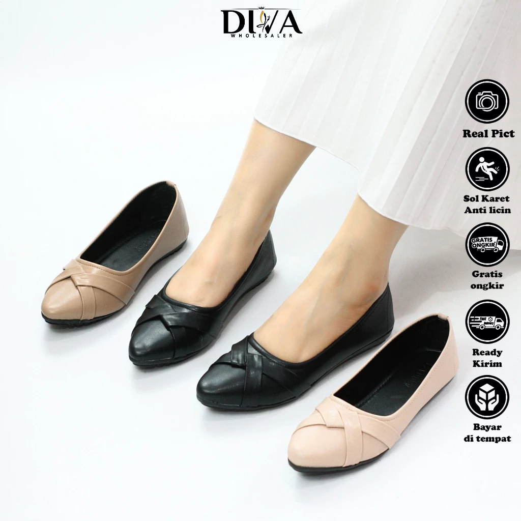 Jual Sepatu balet flatshoes teplek wanita hitam kerja elegan murah ...