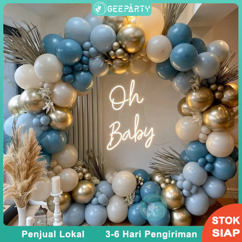Jual 142 pcs Balon Biru Tua Retro Set Balon Garland Putih Pasir Kabut ...