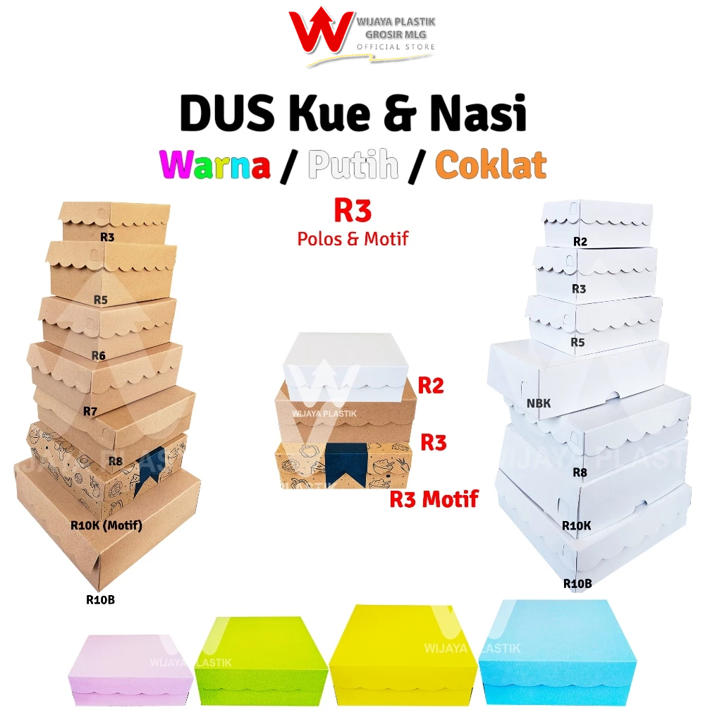 Jual [50Pcs] Dus Kue ( R3 ) Warna / Putih / Coklat --- 50 pcs @1/2 PACK ...