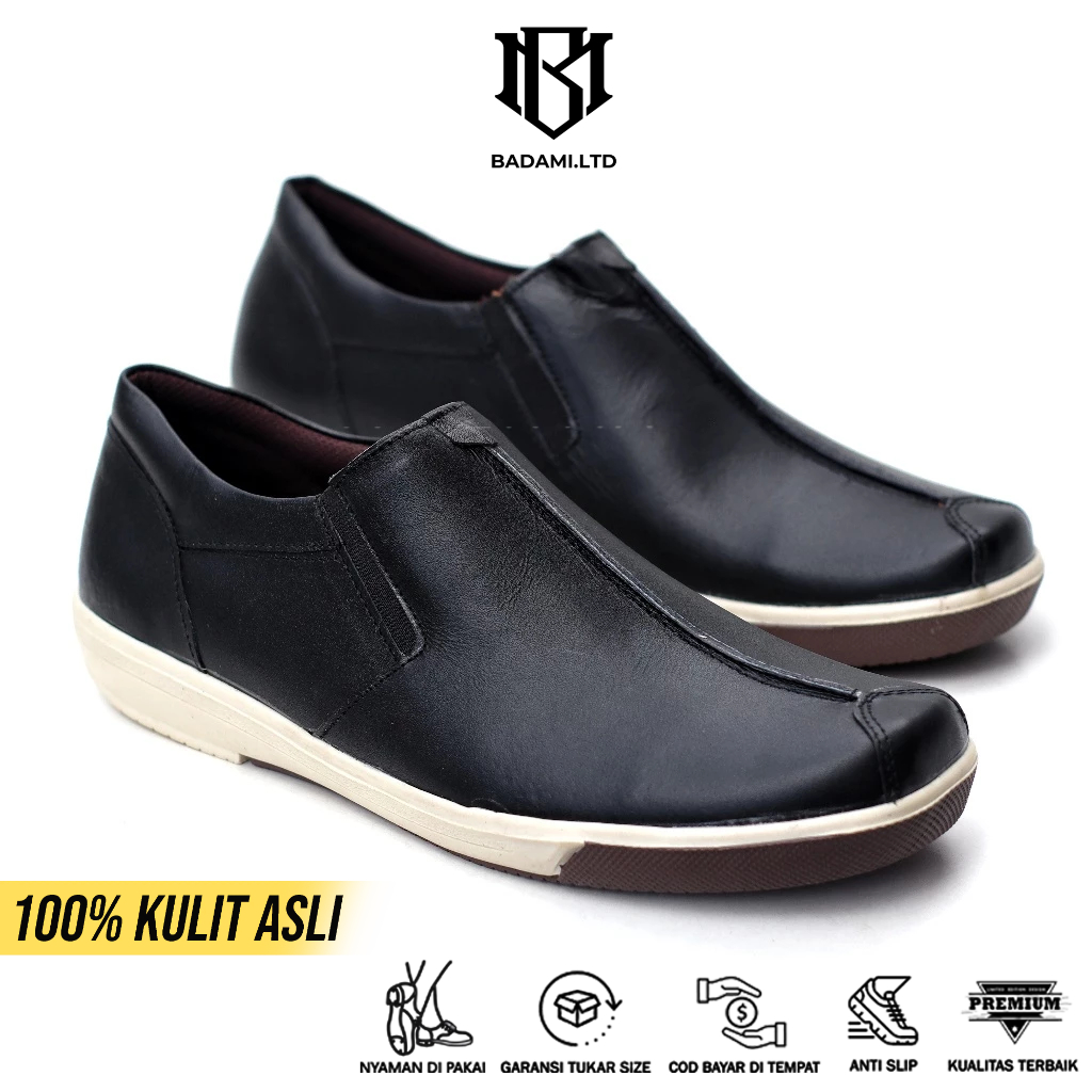 Jual Sepatu Kulit Asli Pria Slip-On -Praktis & Desain Simple Ukuran 38 ...