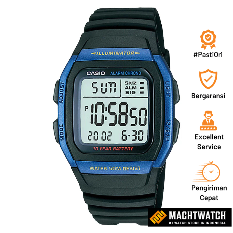 Jual Jam Tangan Pria Casio Standard W-96H-2AVDF Black Resin Band | Shopee Indonesia