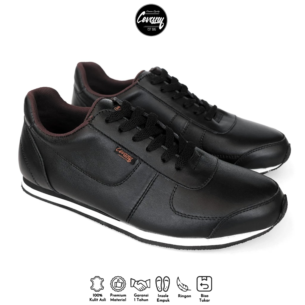 Jual CEVANY - Sepatu Sneakers Pria Kulit Asli Warna Hitam Coklat Tan Ukuran 38-43 - MORLEY ...