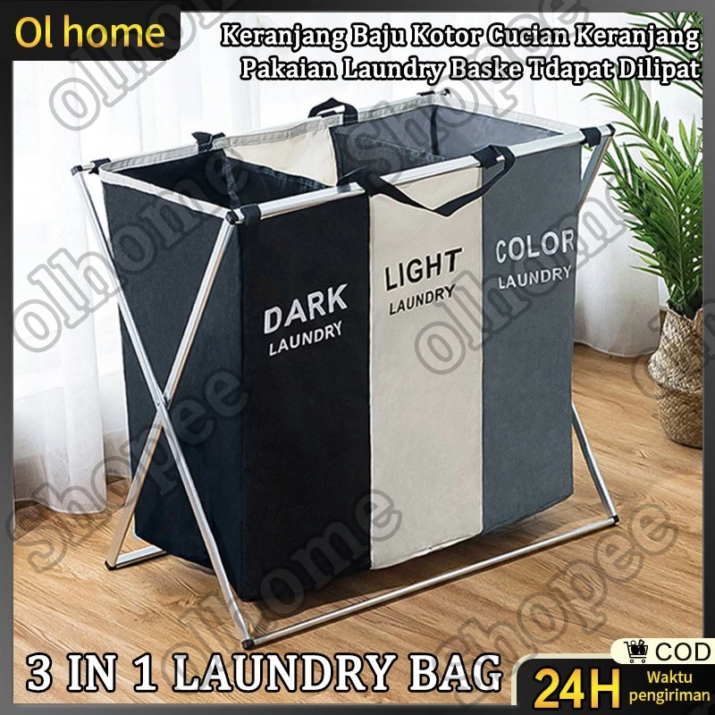 Jual Olhome 3 in 1 Laundry Bag Keranjang Baju Kotor Cucian Keranjang ...
