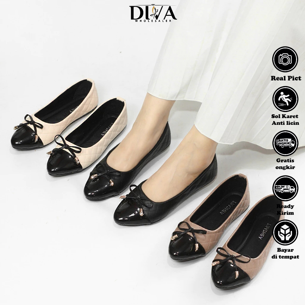 Jual Sepatu Balet Flatshoes Teplek Wanita Hitam Kerja Elegan Murah ...